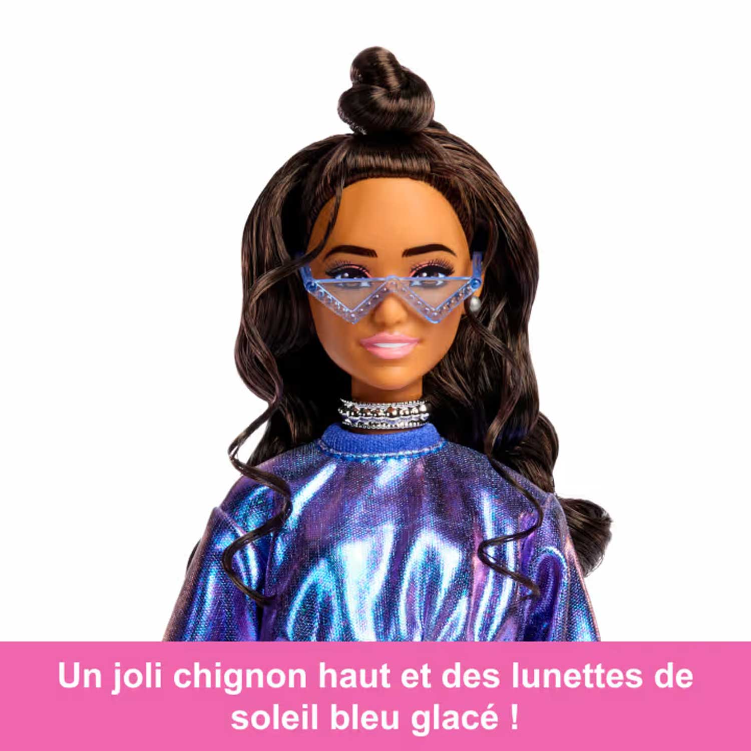 Mattel - Barbie Fashionista Deluxe Metallic Mora Con Vestito Azzurro J ...